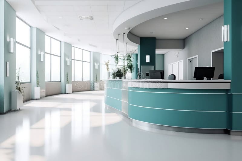 Empty Contemporary White Turquoise Hospital Reception Room. Ai ...