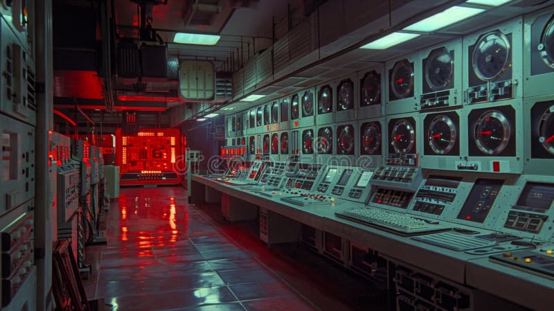 Empty Control Room with Red Alert Lighting Stock Photo - Image of ...