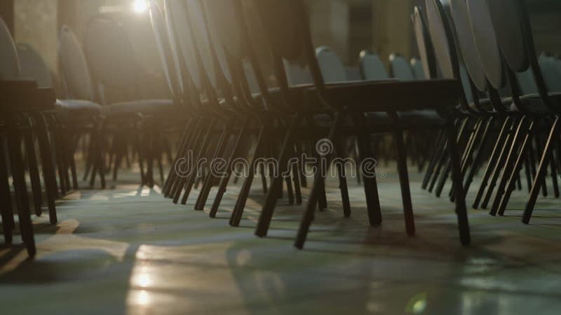 Empty Convention Hall Center, Rows of Chairs, Bottom View, Evening ...