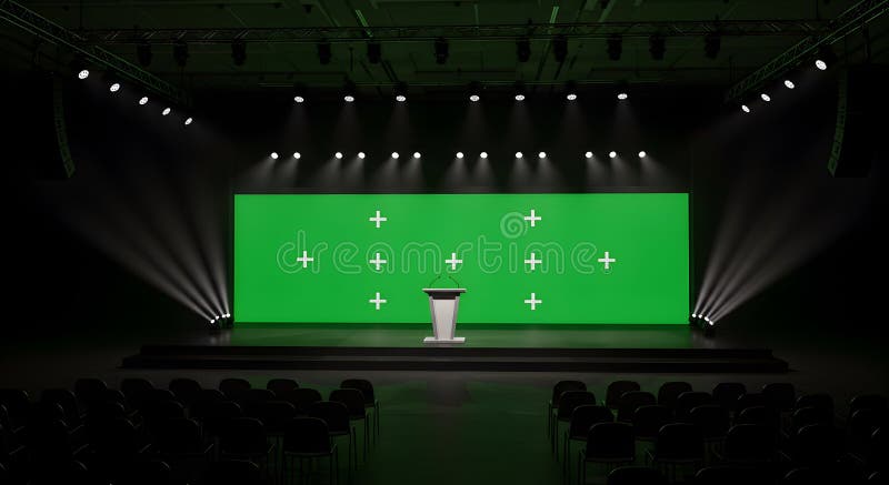 Empty Convention Hall Illuminated for Keynote Speech with Chroma Key ...