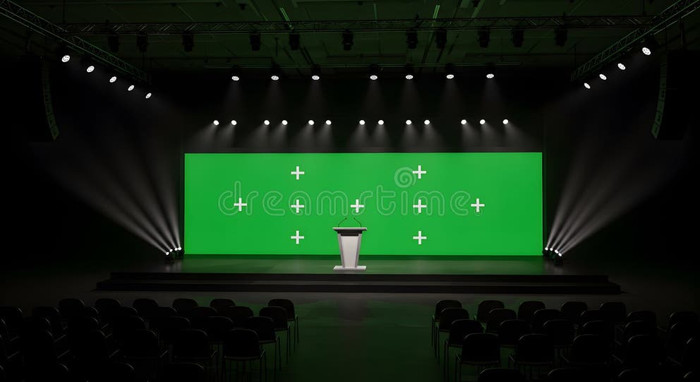 Empty Convention Hall Illuminated for Keynote Speech with Chroma Key ...