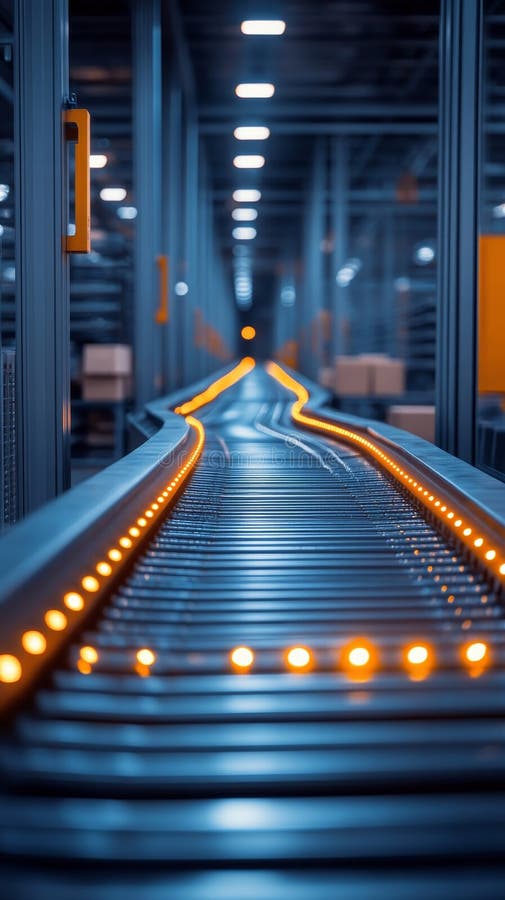 Empty Conveyor Belt, Illuminated Lights, Distribution Warehouse, Supply ...