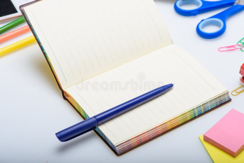 Empty Copybook and Different School Supplies Stock Photo - Image of ...