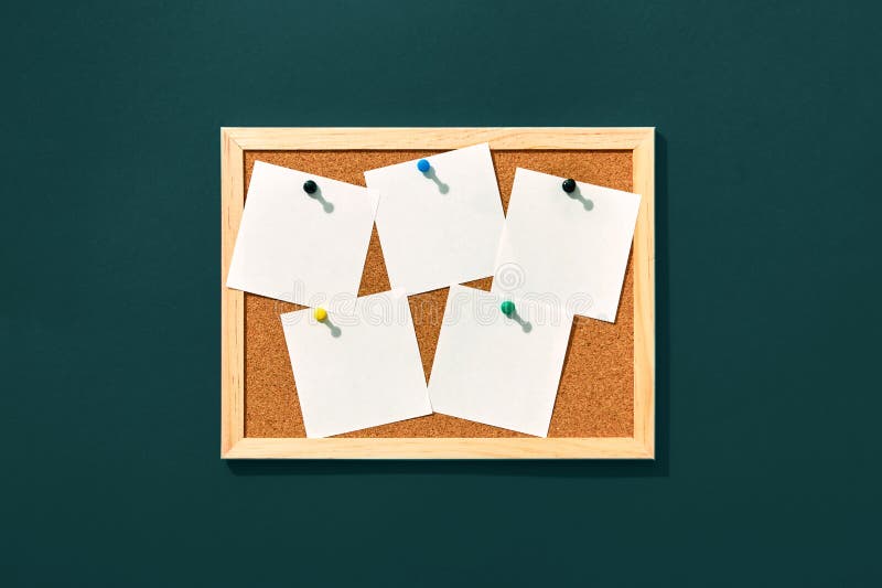 Empty Cork Board with Blank Notes on Green Background Stock Photo ...