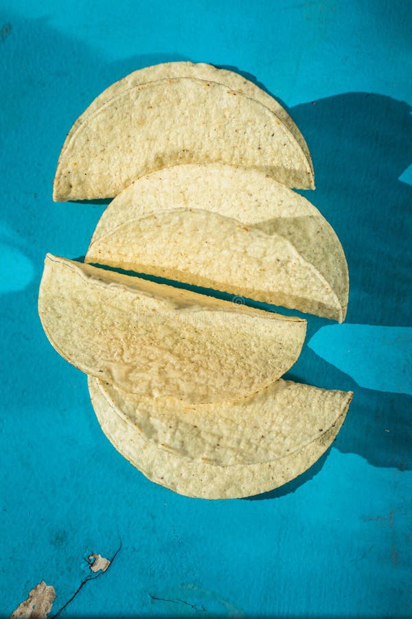 Empty Corn Taco Shell in a Blue Background Stock Photo - Image of hard ...