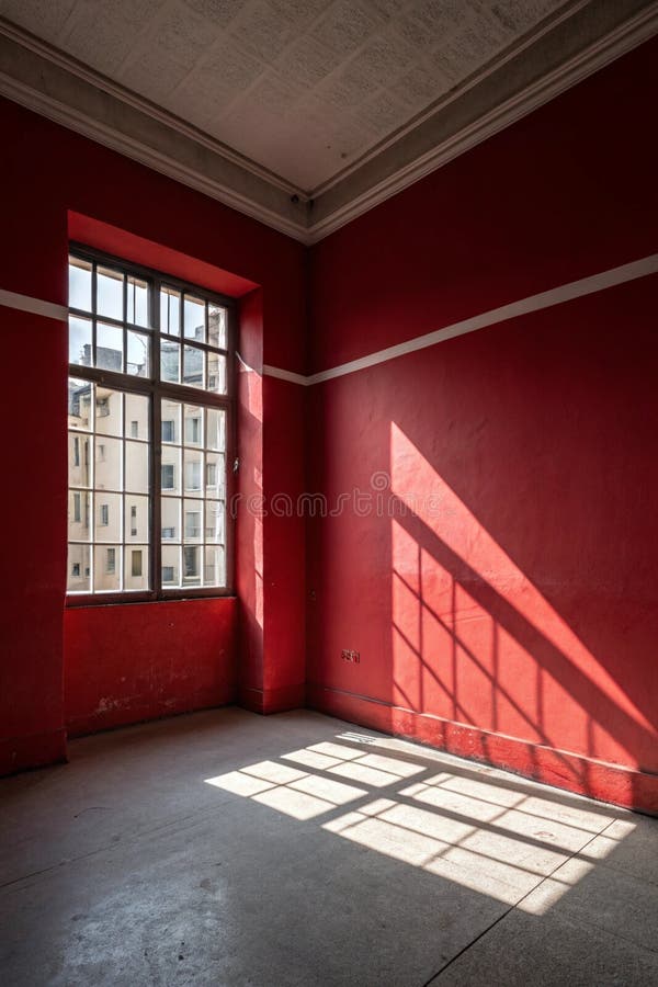 Empty Corner of Red Room with Deep Window Shadow Stock Illustration ...
