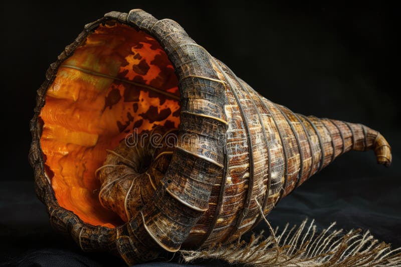 Empty Cornucopia, Dry Pumpkin Inside Horn of Plenty on Black Background ...
