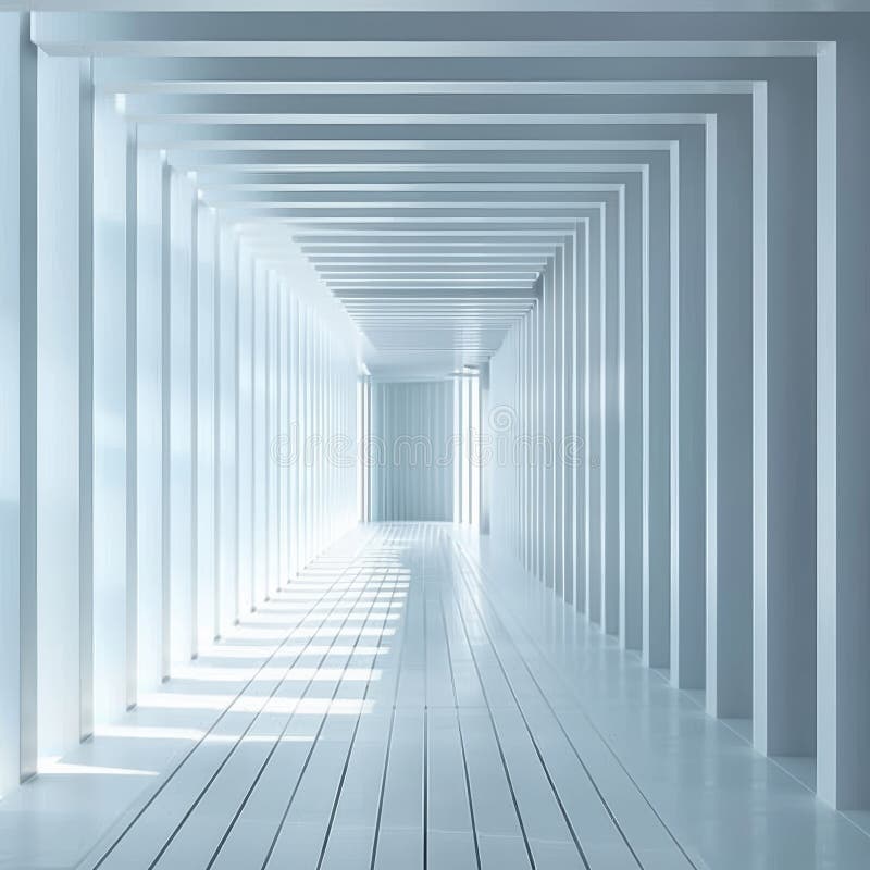 Empty Corridor with Geometric White Walls, Long Hallway in Minimal ...