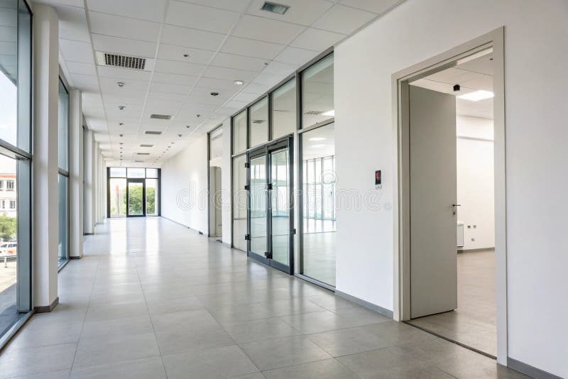 Empty Corridor Hallway in Modern Office Building Stock Illustration ...