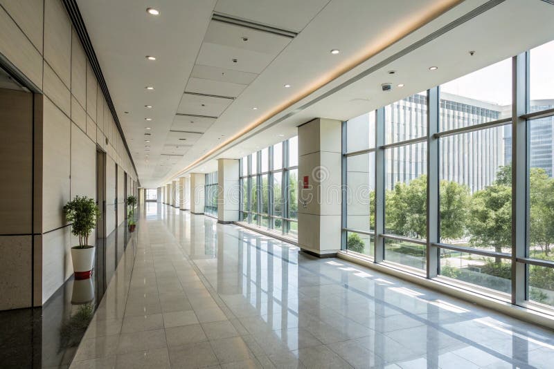 Empty Corridor in Modern Office Building Stock Illustration ...