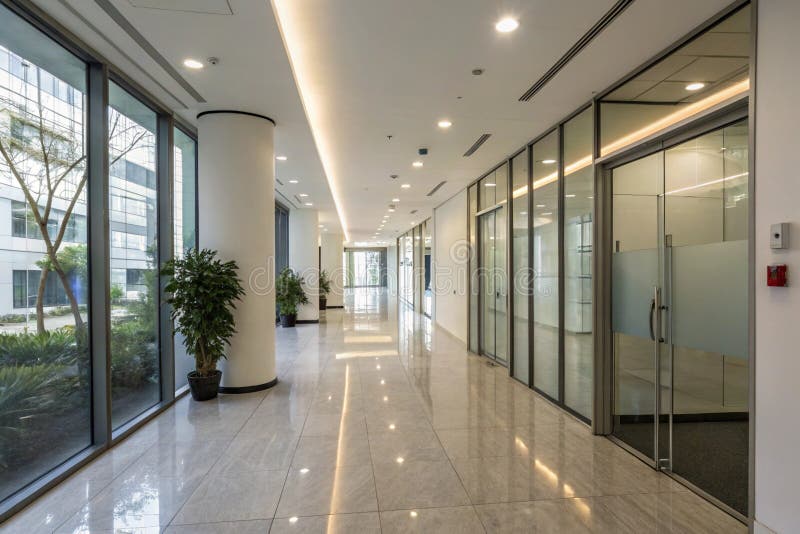 Empty Corridor in Modern Office Building Stock Illustration ...