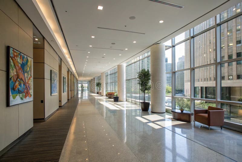 Empty Corridor in Modern Office Building Stock Illustration ...