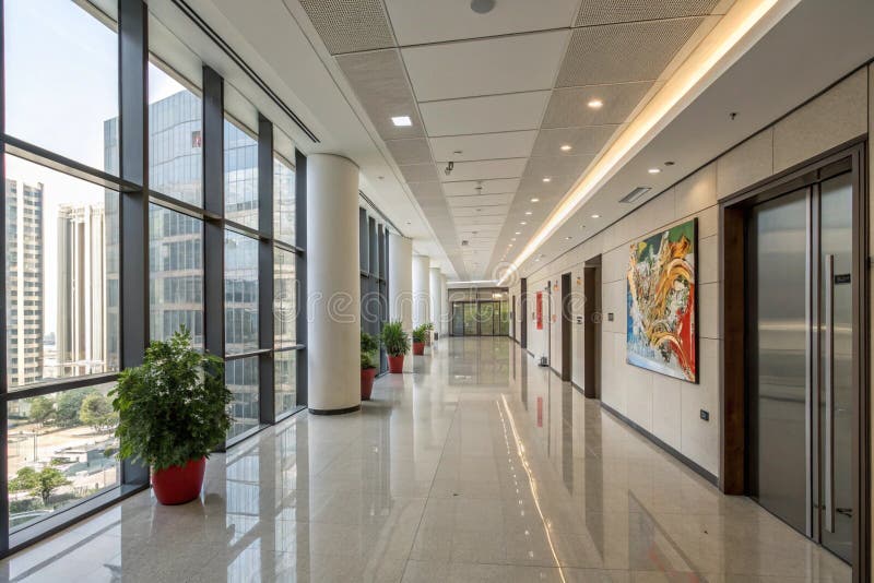 Empty Corridor in Modern Office Building Stock Illustration ...