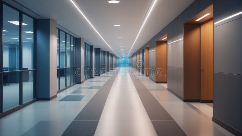 Empty Corridor in Modern Office Building at Night Stock Illustration ...