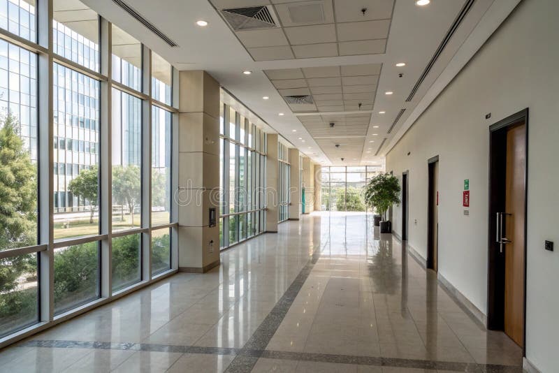 Empty Corridor in Office Building Stock Illustration - Illustration of ...