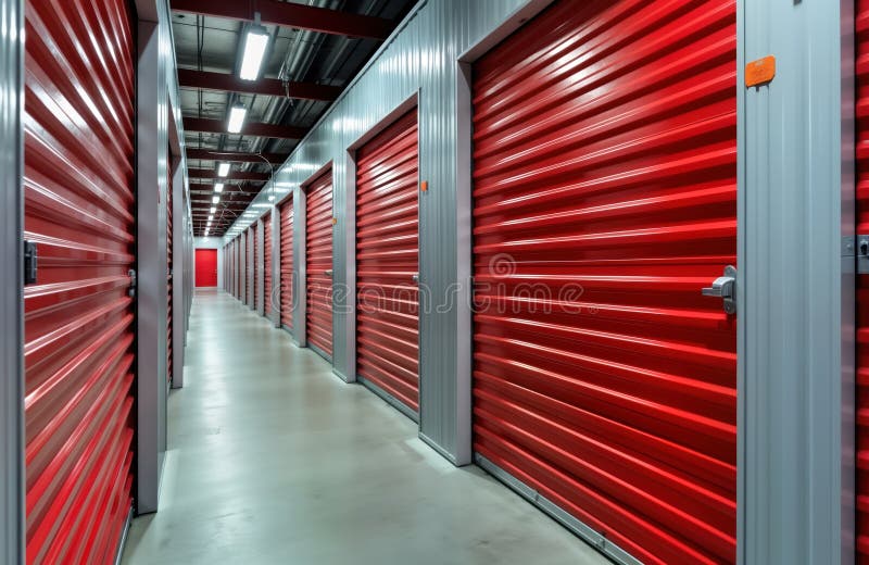 Storage Building with Red Doors Stock Image - Image of estate, delivery ...