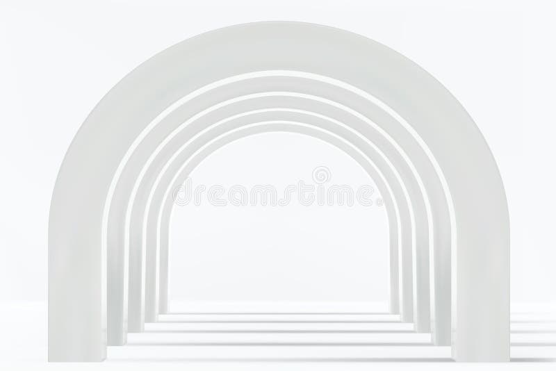 Empty Corridor of Several White Round Arches in Perspective with White ...