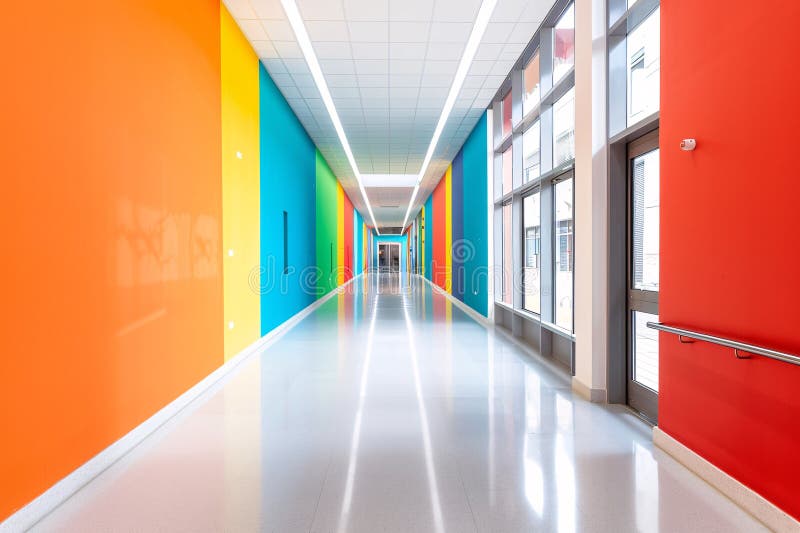 Empty Corridor with Windows of Modern School Stock Illustration ...