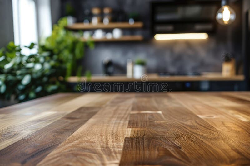 Empty Counter Table Top for Product Display in Modern Kitchen Interior ...