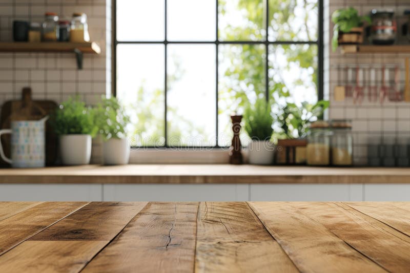 Empty Counter Table Top for Product Display in Modern Kitchen Interior ...