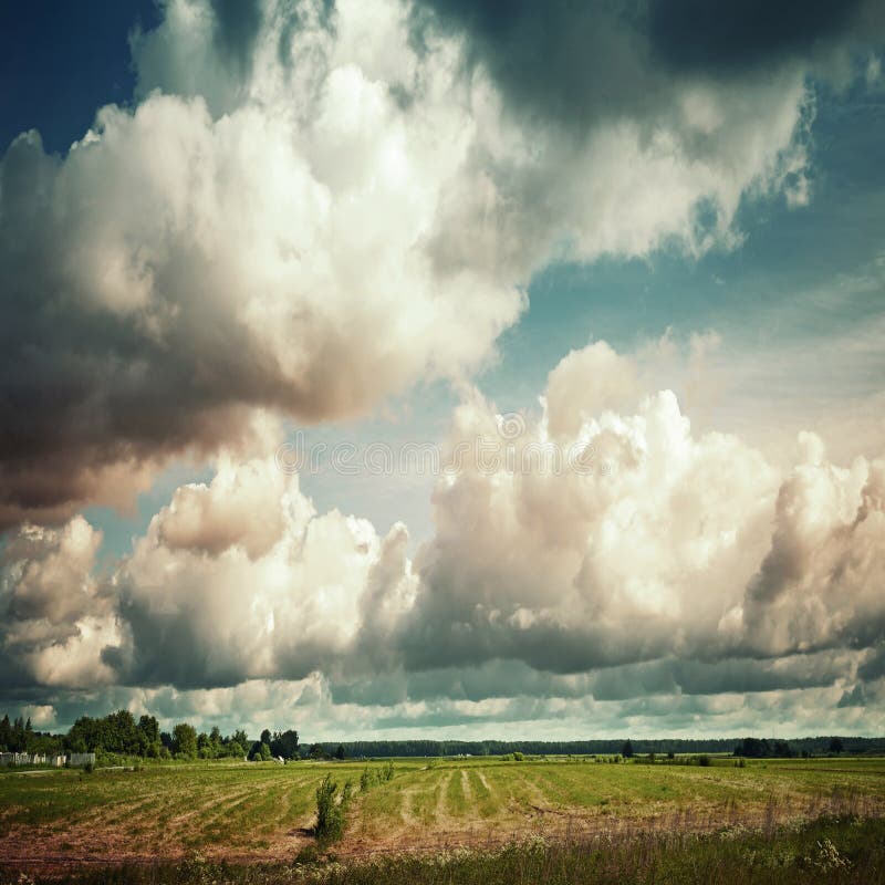 Empty Country Landscape with Dramatic Cloudy Sky Stock Photo - Image of ...