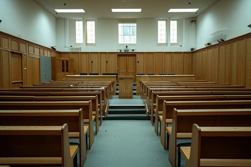 Empty Courtroom Interior with Wooden Benches Stock Photo - Image of ...