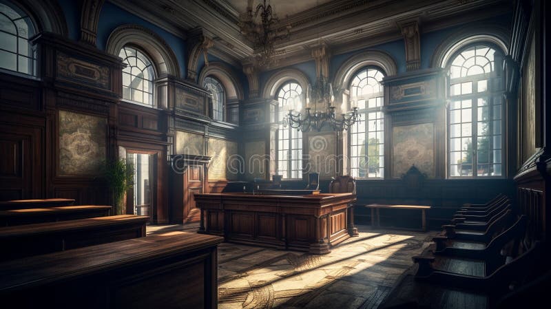 Empty courtroom. No people stock illustration. Illustration of ...
