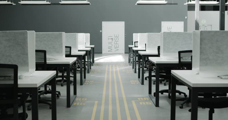 Empty Coworking Space with Covered Modern Computers Stock Footage ...