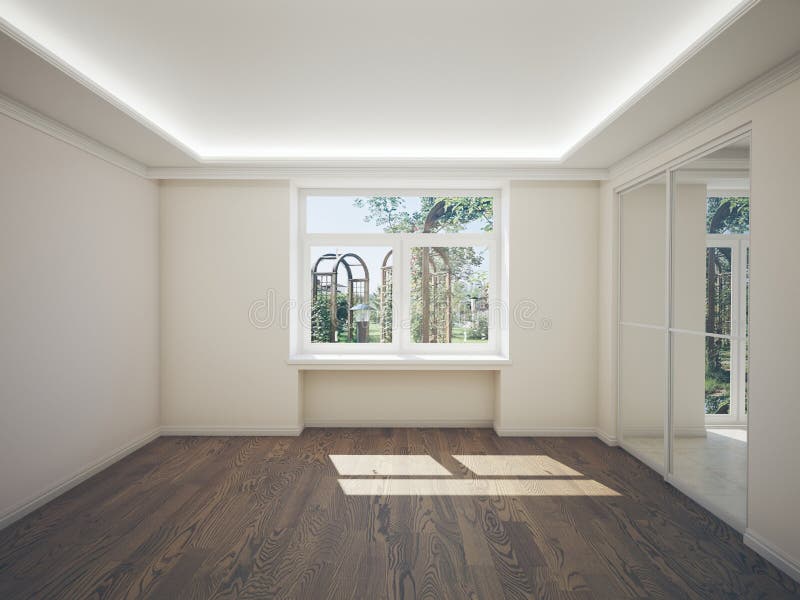 Empty Cozy Room Overlooking the Garden Stock Illustration ...