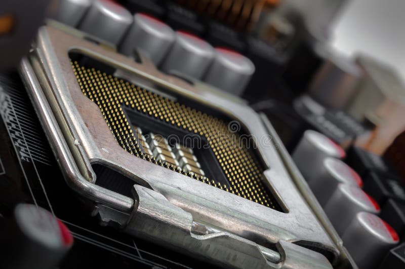 Empty CPU Socket between the Capacitors and Coils Stock Photo - Image ...