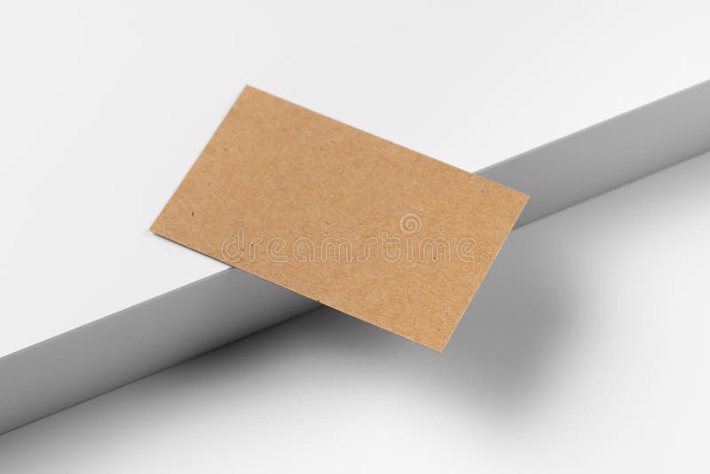 Empty Craft Business Cards on White Background. Stock Image - Image of ...