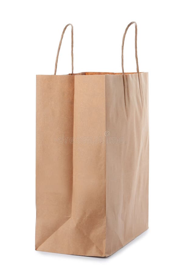 Empty Craft Paper Bag on White. Mockup for Design Stock Photo - Image ...