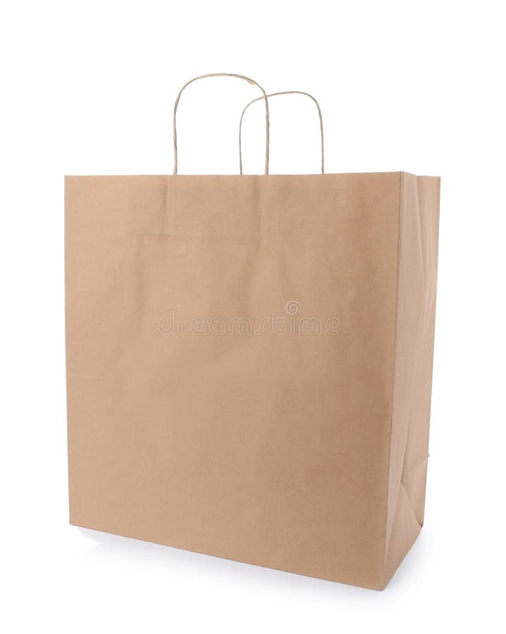 Empty Craft Paper Bag on White. Mockup for Design Stock Photo - Image ...