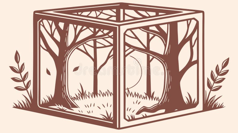 Empty Crate Formed by Barren Trees, Vector Design Generative AI Stock ...