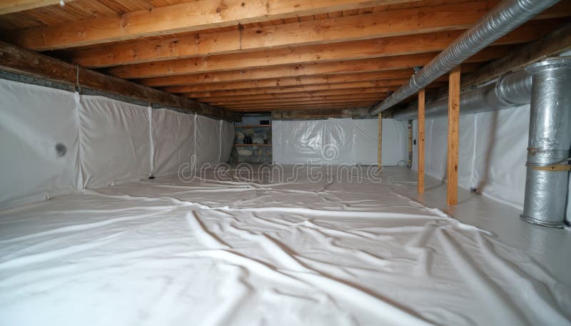 Empty Crawl Space with Thermoregulatory Blankets, Radon Mitigation ...