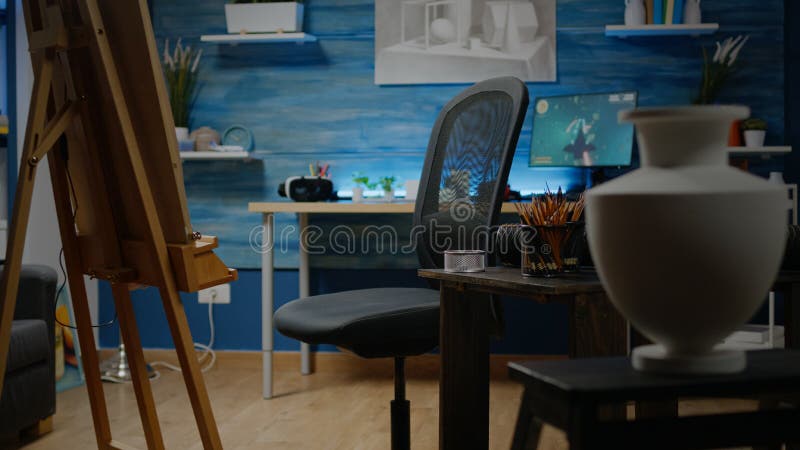 Empty Creativity Studio Space with White Canvas and Easel Stock Photo ...