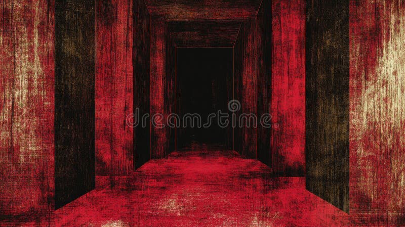 An Empty Crimson Corridor Leading into a Dark Void Stock Illustration ...