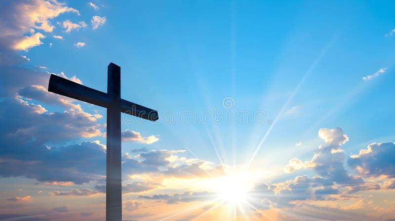 Empty Cross of Christ Against a Bright Sky Stock Illustration ...