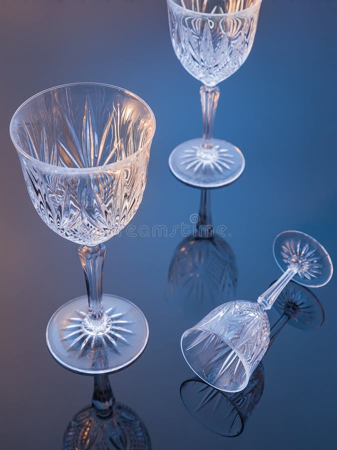 Empty crystal glasses stock image. Image of three, lighting - 241517839
