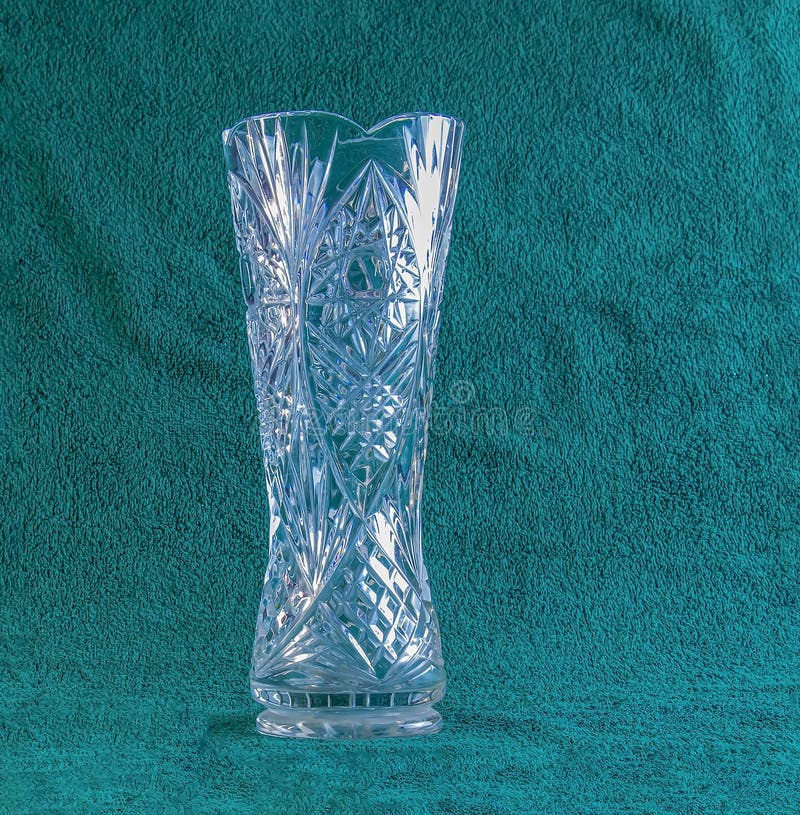 Empty Crystal Vase on Green Background. the Vase Was Made in the Mid ...