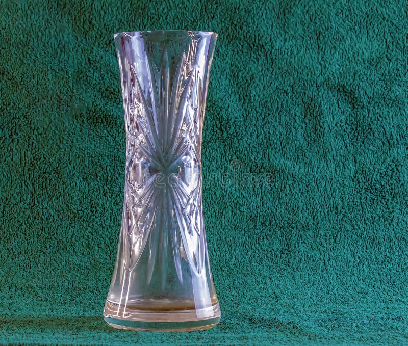 Empty Crystal Vase on Green Background. the Vase Was Made in the Mid ...