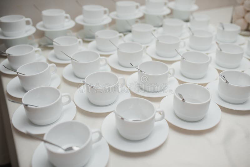 Empty Cups at a Wedding on the Tea Table Stock Image - Image of bottle ...