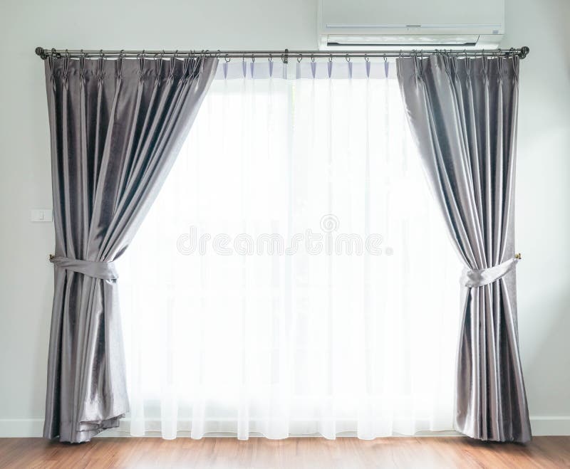 Empty Curtain Interior Decoration in Living Room Stock Image - Image of ...