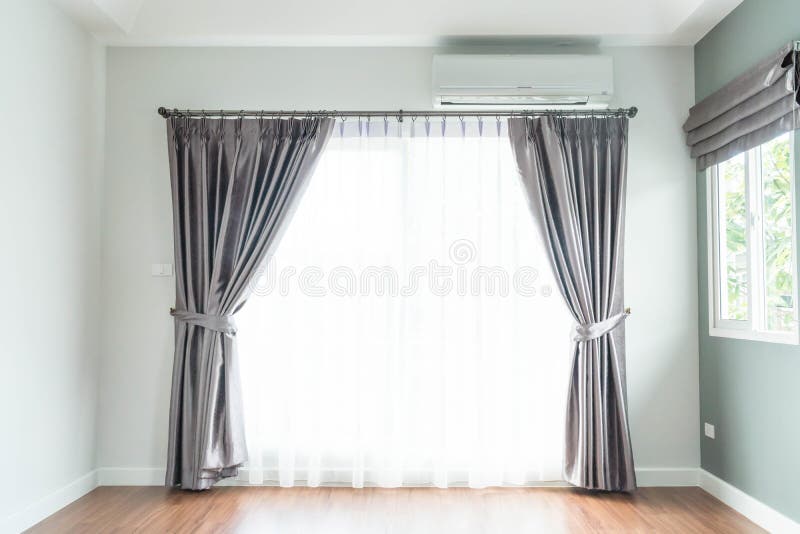 Empty Curtain Interior Decoration in Living Room Stock Image - Image of ...