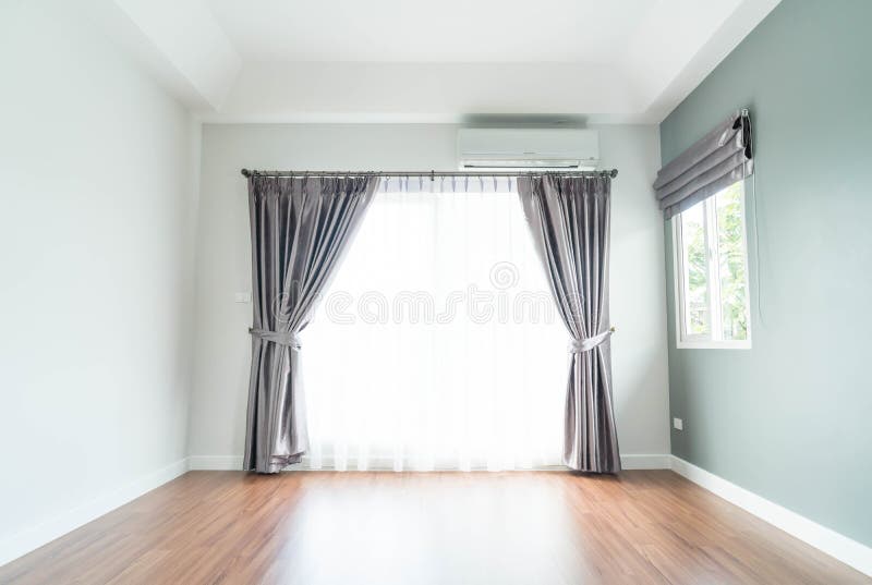 Empty Curtain Interior Decoration in Living Room Stock Image - Image of ...