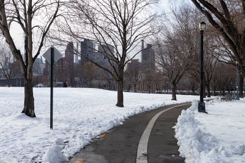 Rainey Park in Astoria Queens Covered in Snow during Winter Along the ...