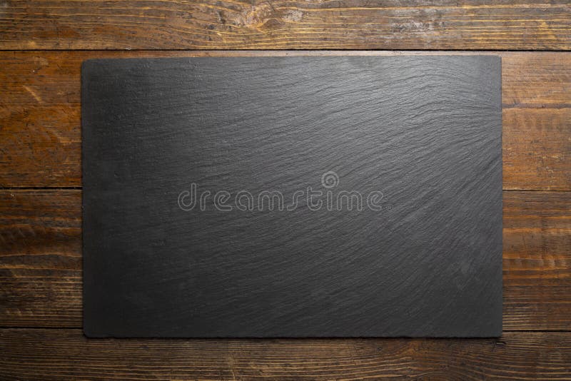 Empty Cutting Slate Board on Planks Food Background Concept Stock Photo ...