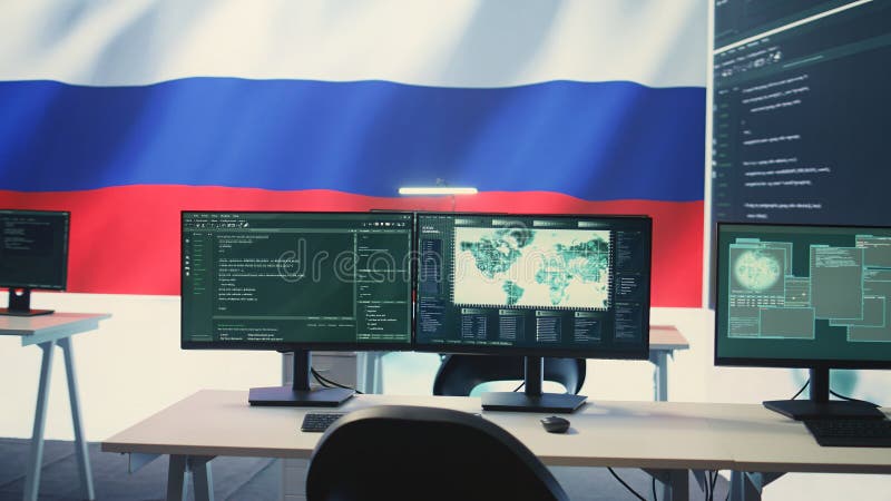 Empty Cyber Security Room Big Screen Running Russian Flag Stock Image ...