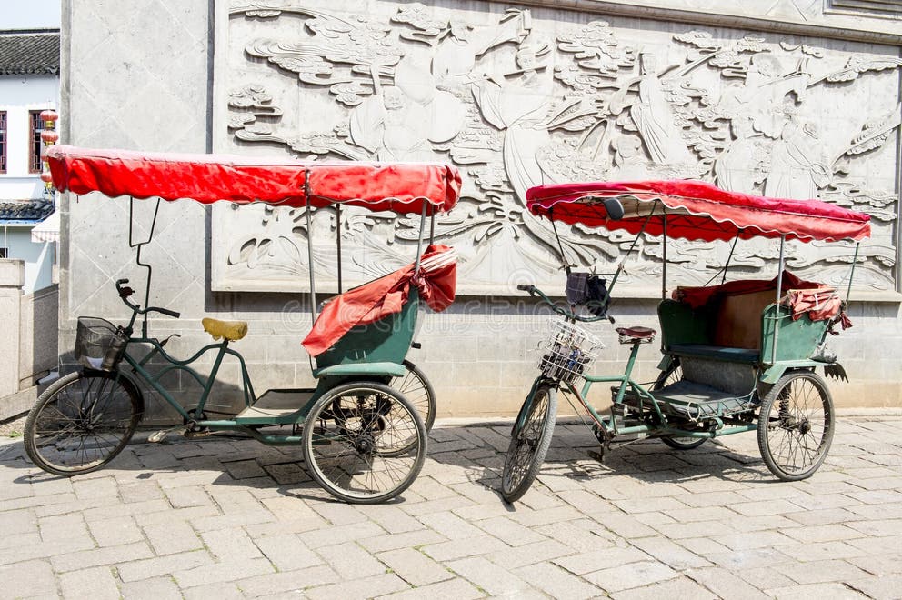 Cycle rickshaws in China stock image. Image of chinese - 30242377