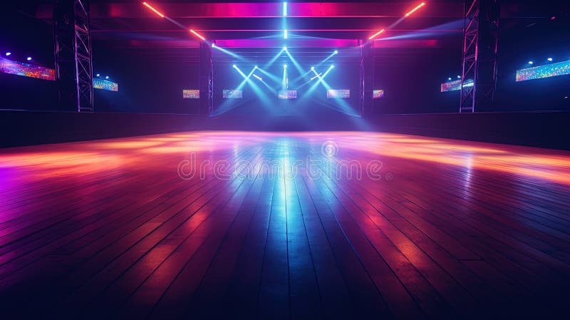 An Empty Dance Floor with Neon Light in the Club Stock Illustration ...